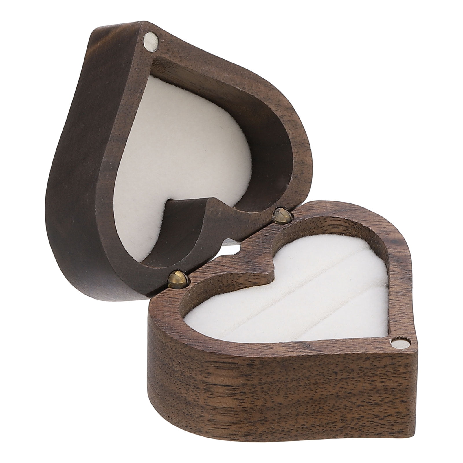 Uxcell Wooden Ring Boxes, Heart Shaped Ring Boxes with 2 Slot ...