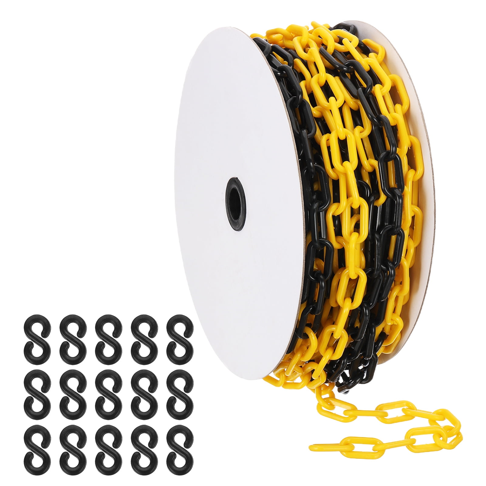 Uxcell Yellow/Black Plastic Chain, 92 ft 6mm Safety Barrier Chain for ...
