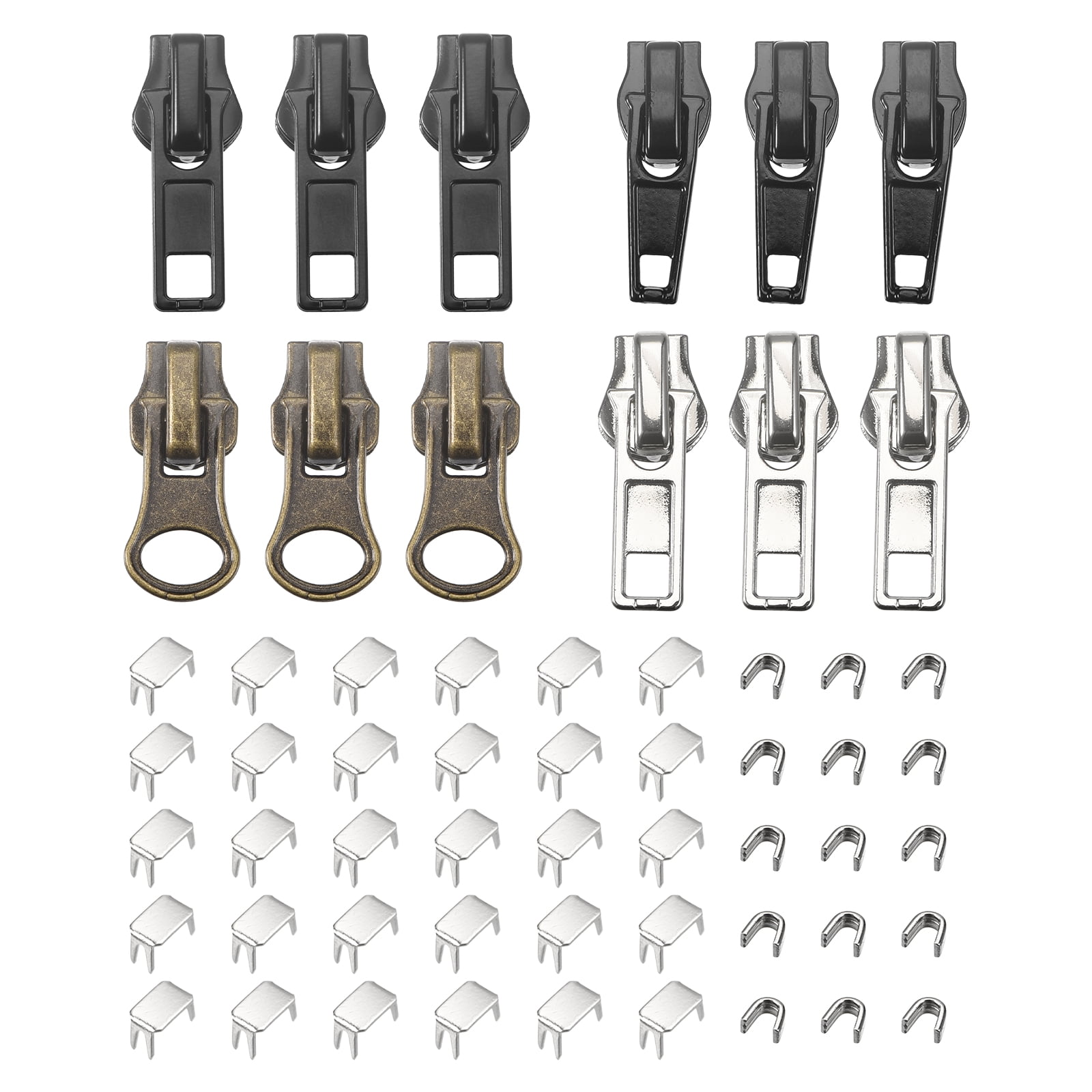 Uxcell Zipper Repair Kits, 12 x #5 Zipper Pull & 30 x U Shape Top Stop ...