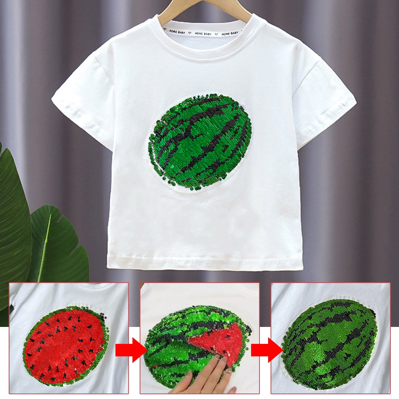 Uxgjfwu Black Shirt For Boys N Girls Sequined Watermelon Short Sleeve ...