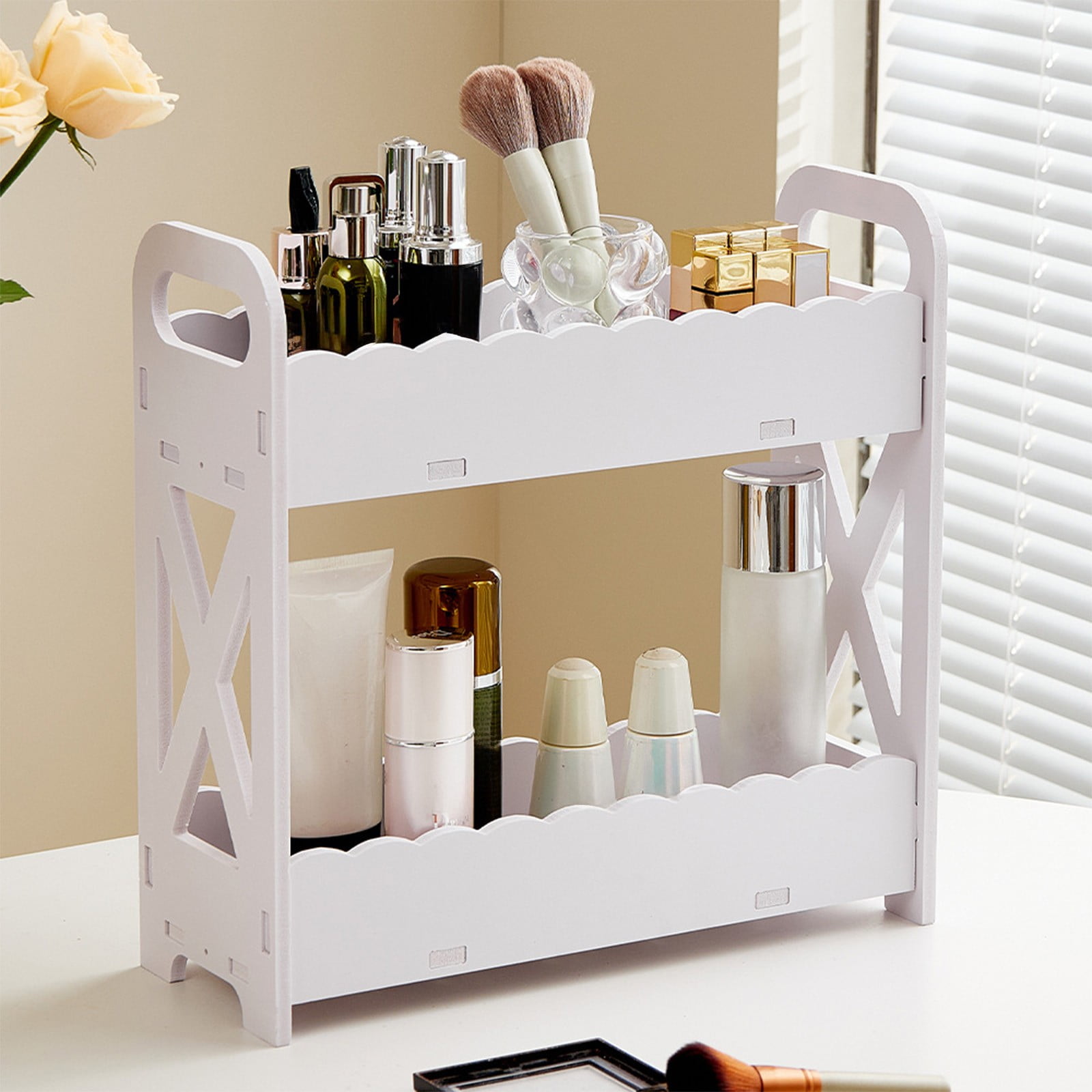 Uxgjfwu Corner Shelf Desktop Bookcase 2-Tier Storage Organizer Compact ...