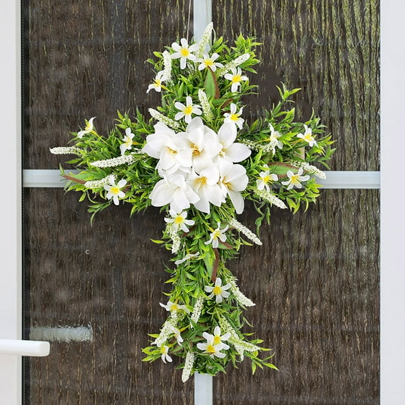 Uxgjfwu Easter Themed Wooden Frame Wreath, Simulation Lily Floral Door ...