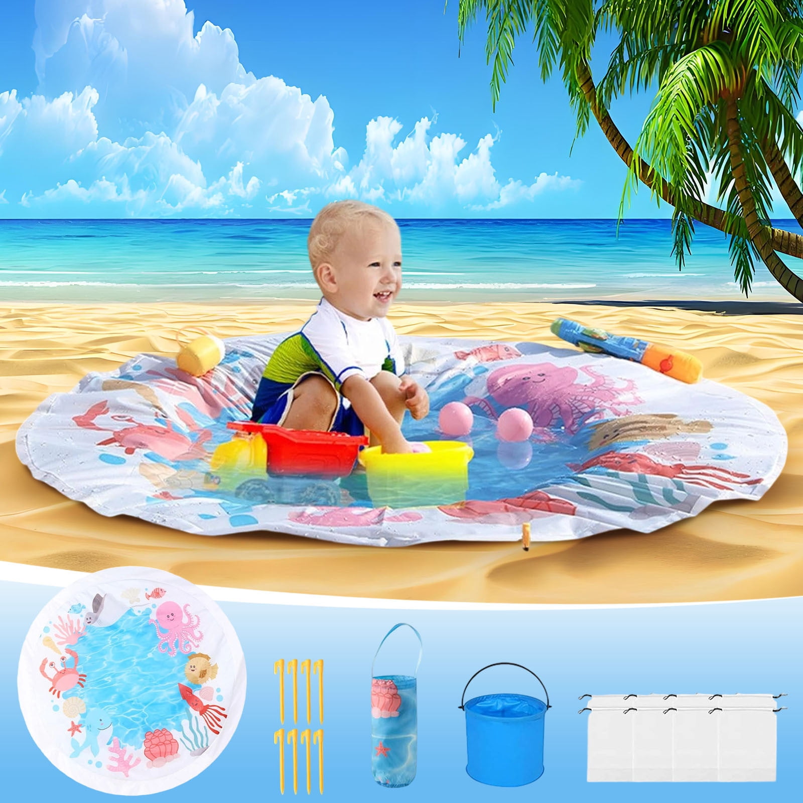 Uxgjfwu Foldable Baby Paddling Pool with Carry Bag, 55" Inflatable ...