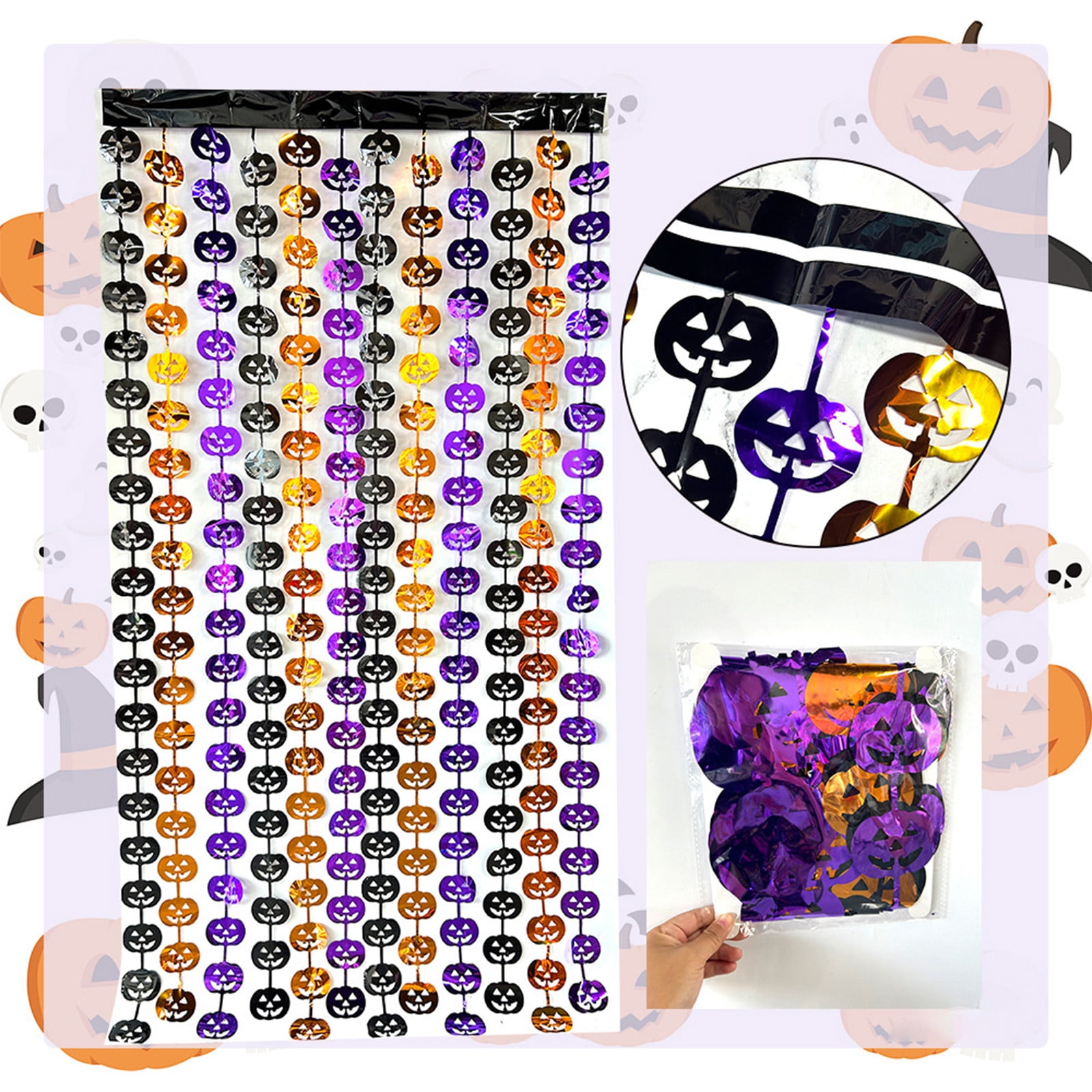 Uxgjfwu Halloween Rain Curtain 6.6 FT Ghost Silhouette Doorway Beaded ...
