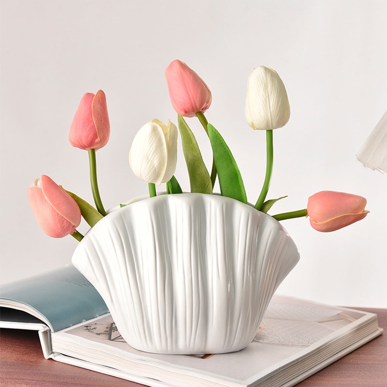 Uxgjfwu Hydroponic Shell Vase Imitation Ceramic Water Storage Planter ...