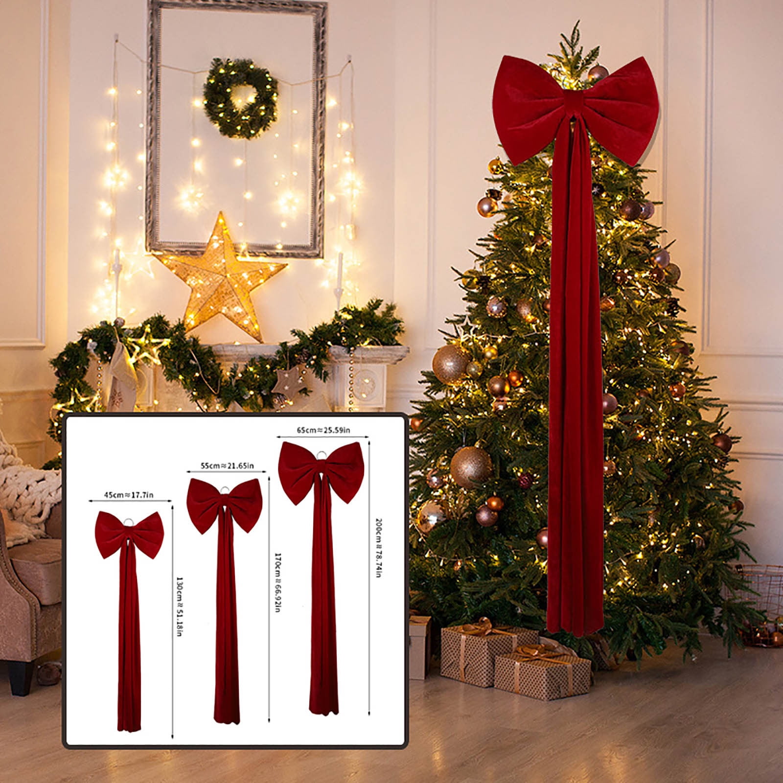 Uxgjfwu Red Velvet Christmas Tree Bow, Large Drapery Style Bow Ornament ...