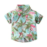 SSLR Big Boys Flamingos Hawaiian Shirt Button Down Shirt Short Sleeve Luau Shirt for Kids ...