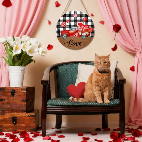 Uxgjfwu Wooden Round Door Sign, Holiday Hanging Door Ornament with ...