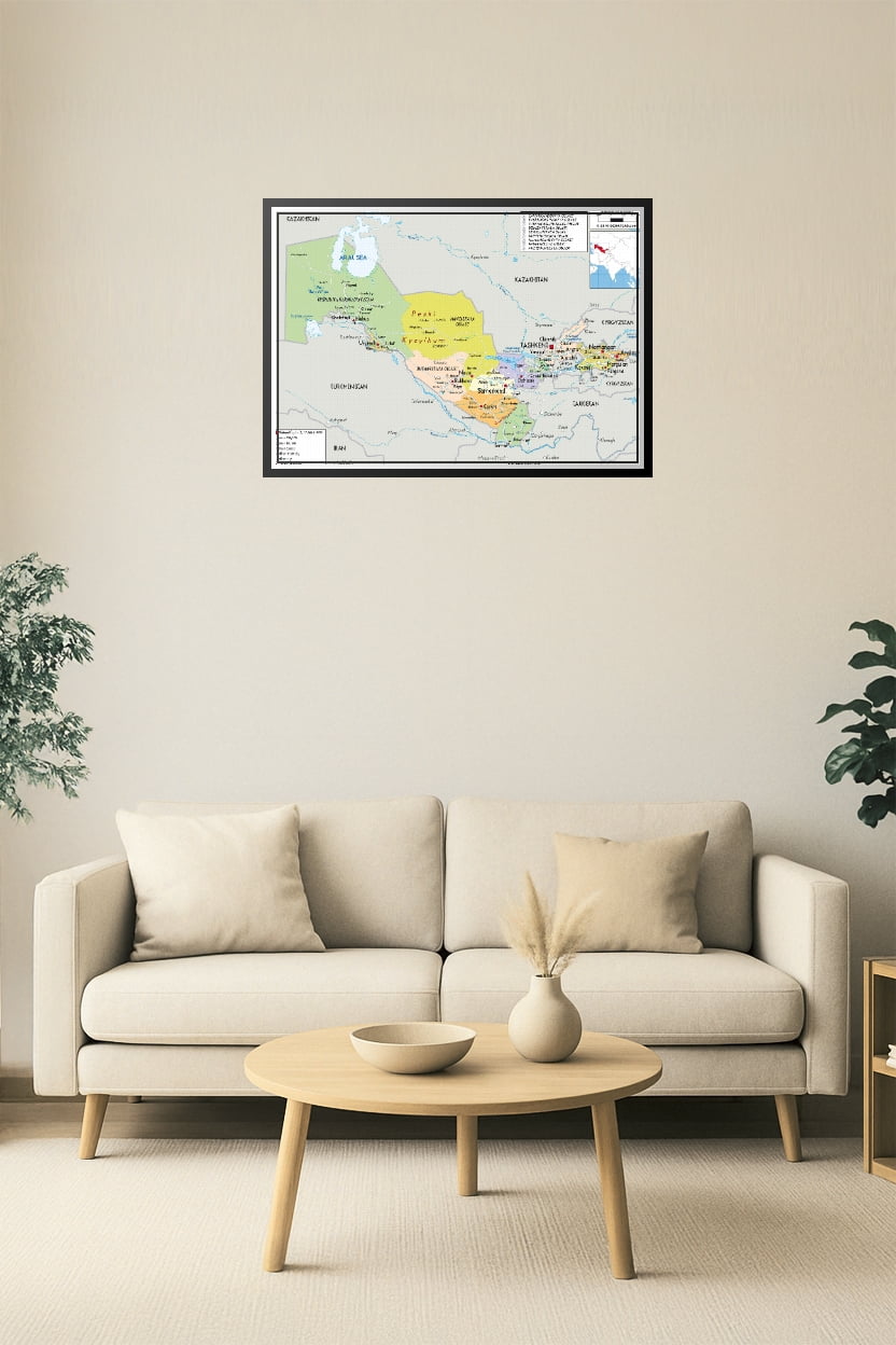 Uzbekistan Political Map Poster – Detailed Regional and Border Wall Art ...