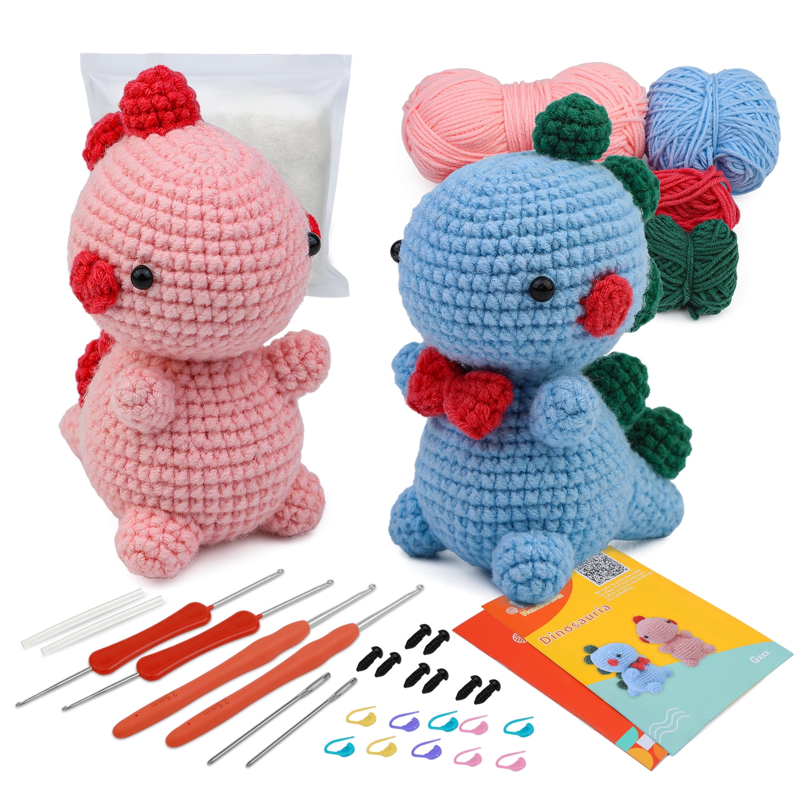 UzecPk 2 Pack Beginners Crochet Kit, Cute Disnosaur Crochet Kit for ...