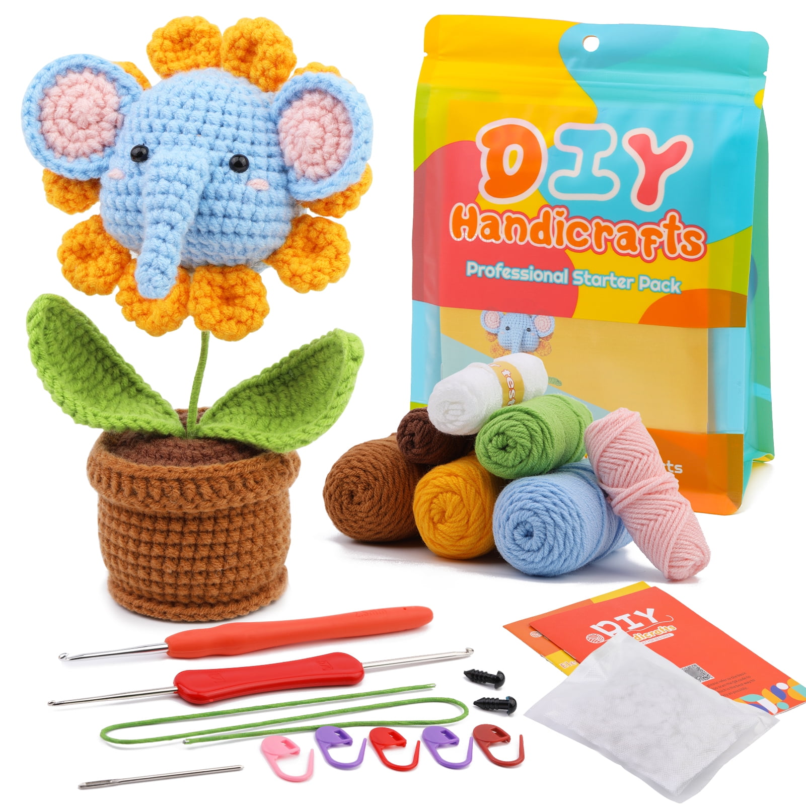 UzecPk Beginners Crochet Kit, Animal Potted Crochet Set with Yarn for ...
