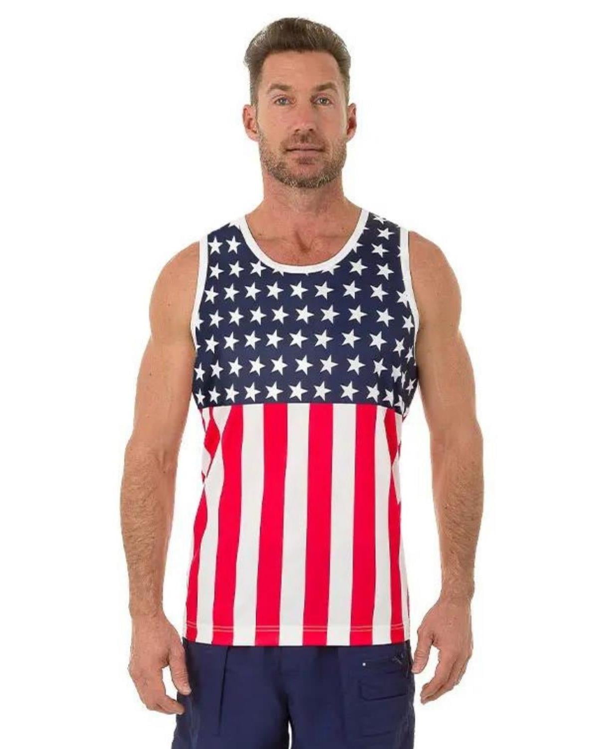 Uzzi Men Dri-Fit Performance USA Flag Muscle Tank Top, US Flag, Size: X ...