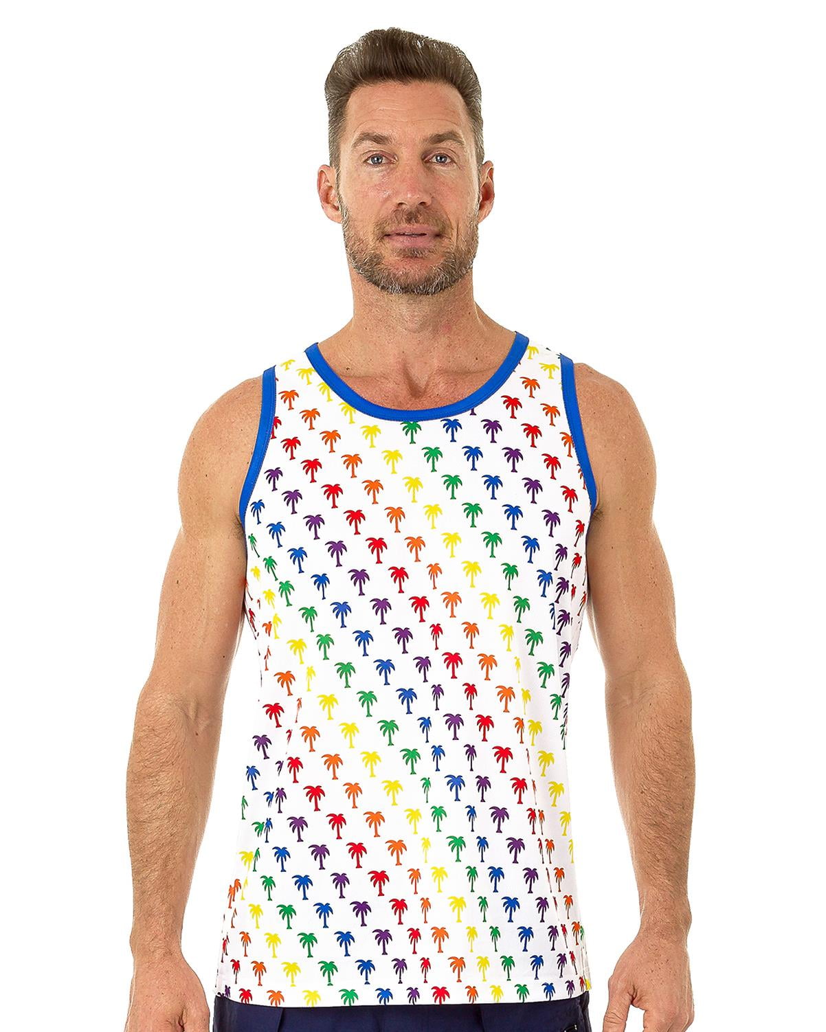 Uzzi Mens Tank Top Rainbow Pride Flag Sleeveless T-Shirt Fun Top, Palms ...