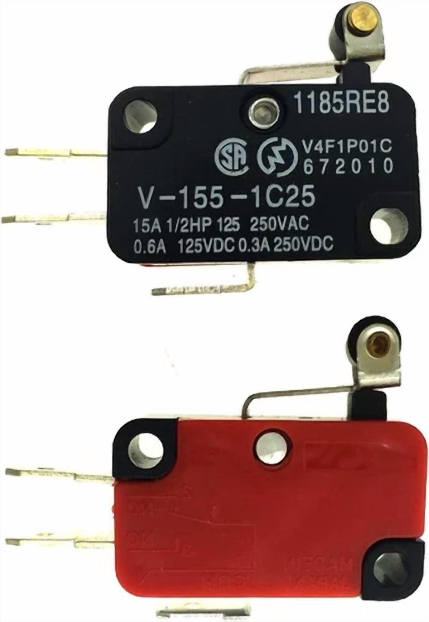 V-155-1C25 Micro Limit Switch Short Roller Lever Arm SPDT Snap Action ...