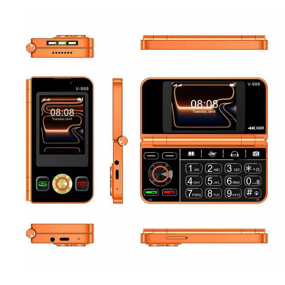 V-999 Flip Mobile Phone 2G FM Radio Flashlight Type-C Camera Foldable ...