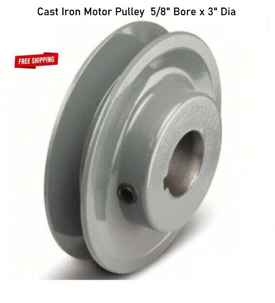 V-Belt Motor Pulley 5/8" Bore X 3" Dia Solid Cast Iron Set Screw Fixed ...