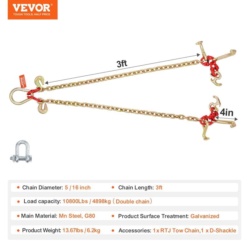 V-Chain Bridle, 9620 lbs Working Load Limit, 5/16'' x 3' G80 Tow Chain ...