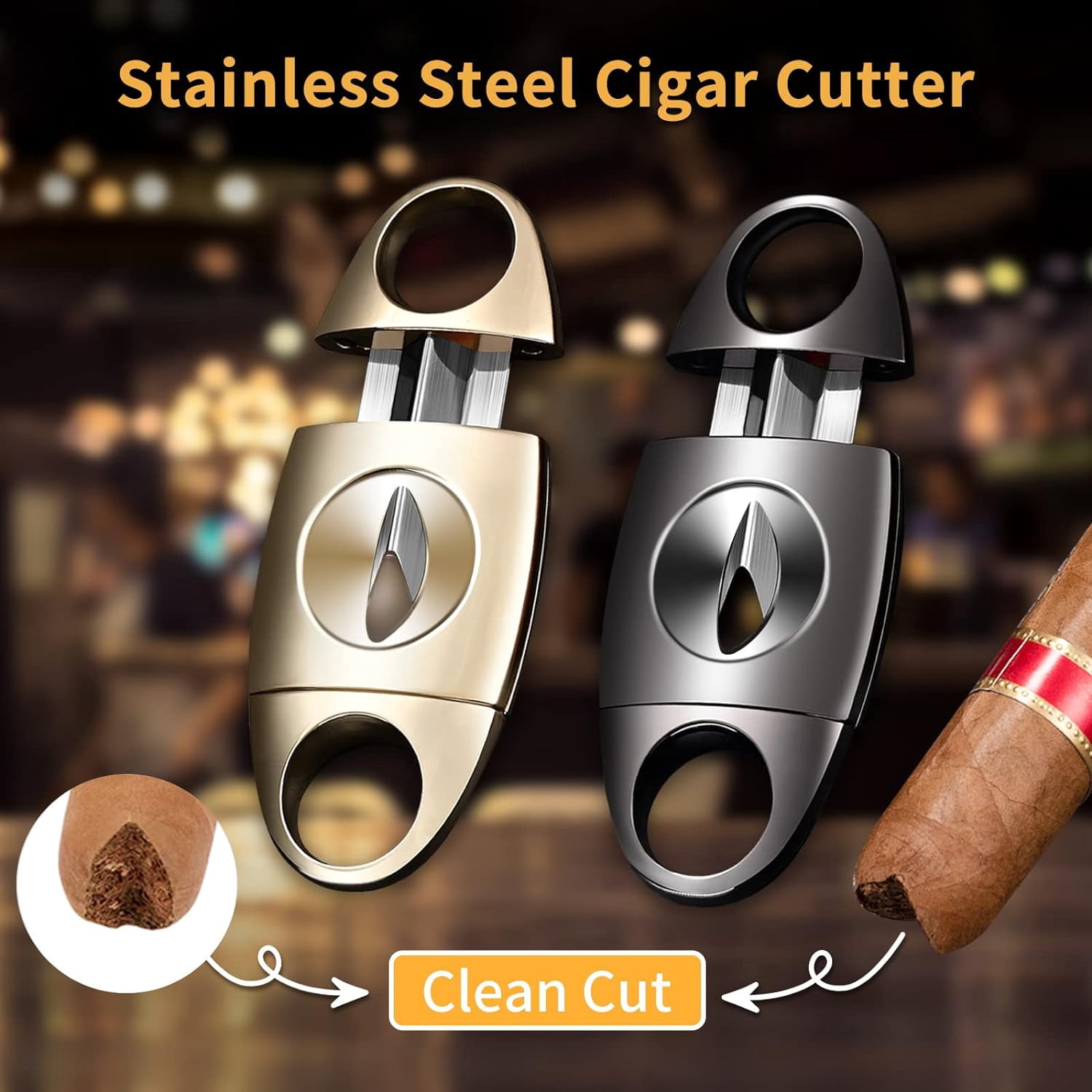 V-Cut Cigar Cutter, Stainless Steel Sharp Blade Cigar Guillotine ...