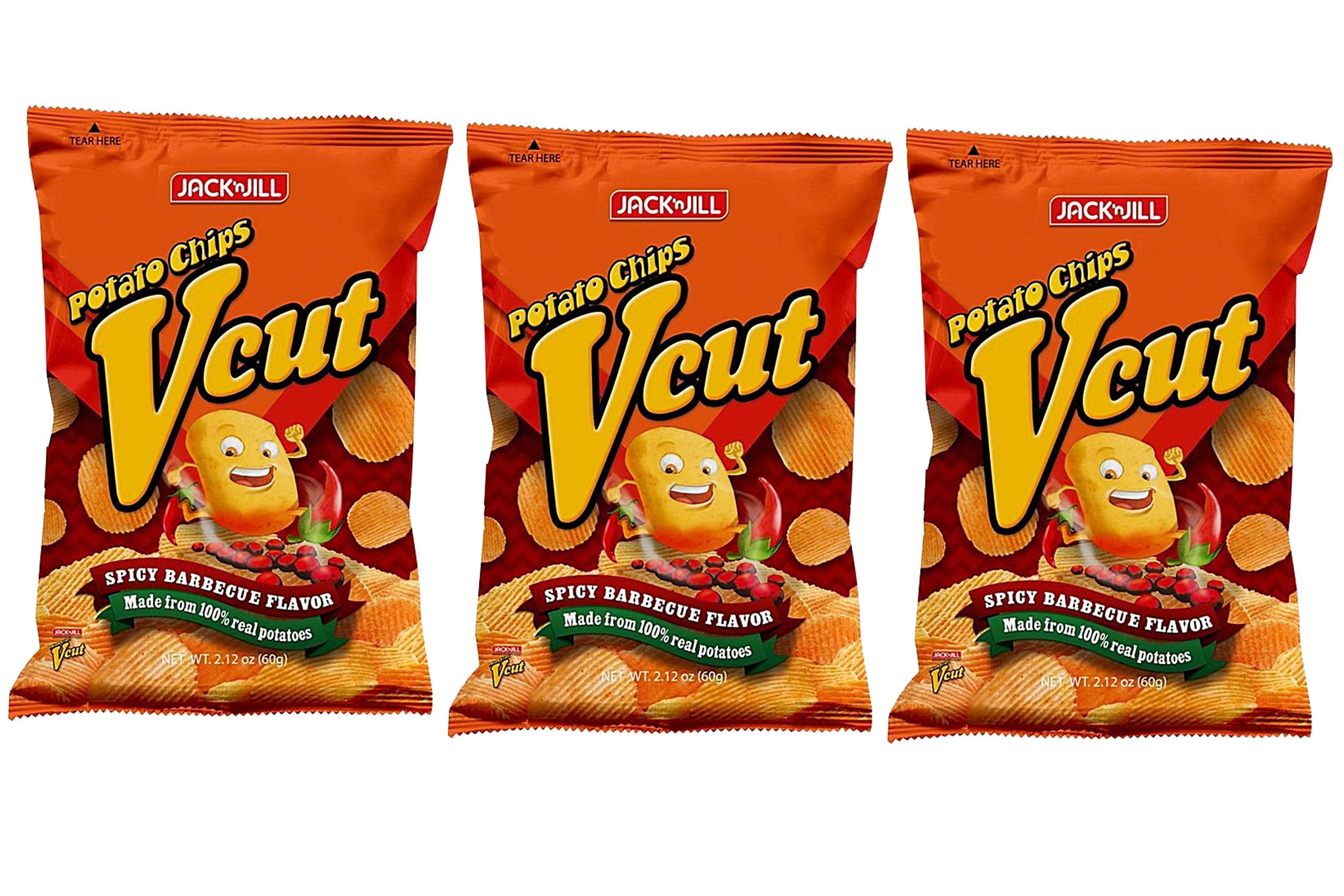 V Cut Potato Chips JMS2 Spicy Barbecue Flavor Pack of Three 2.12oz Per ...