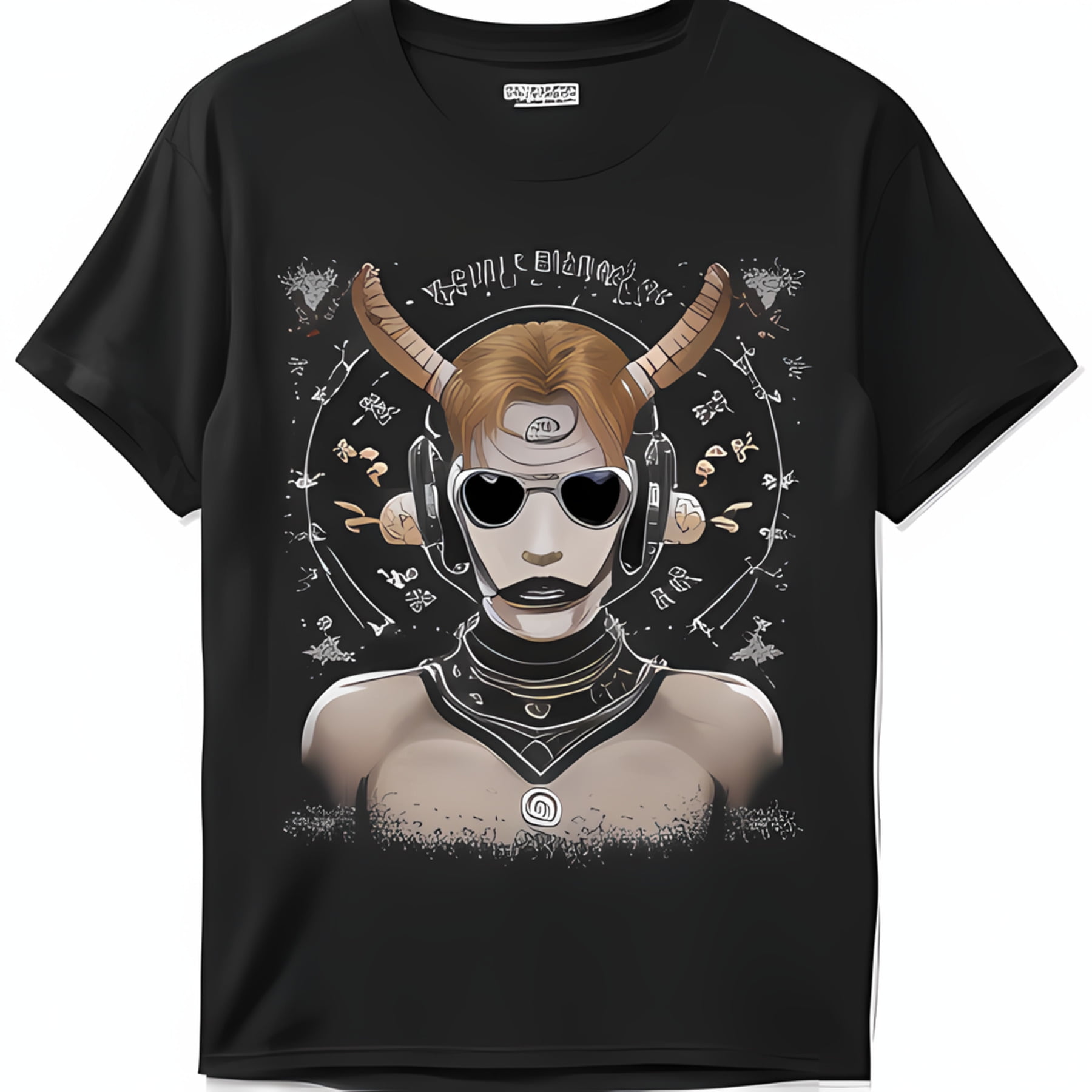 V Cyberpunk Half Robotic Woman T-Shirt Futuristic Design with Horns ...