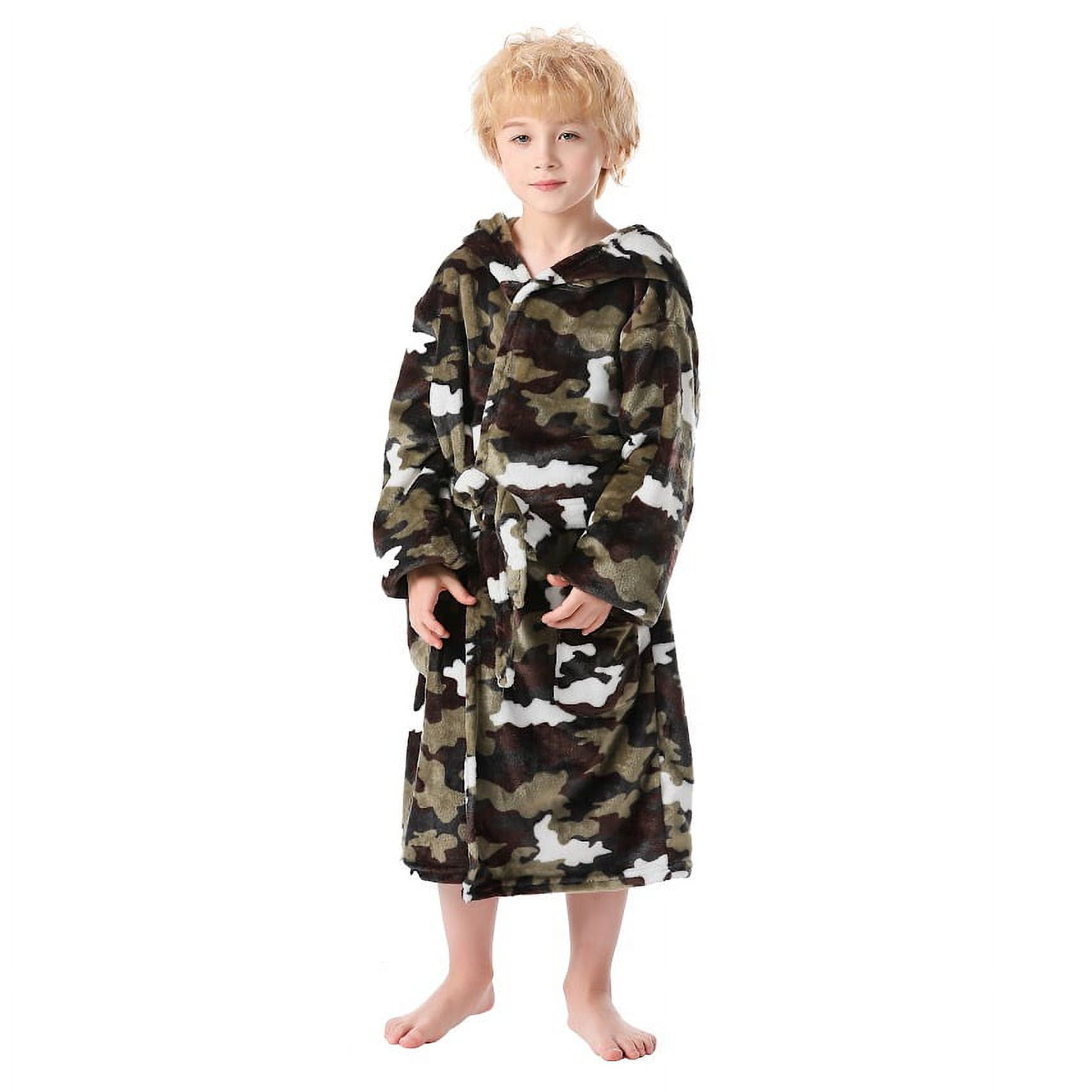 V.&GRIN Unisex Kids Bathrobe, Fleece Hooded Robe for Boys, Cozy Camo ...