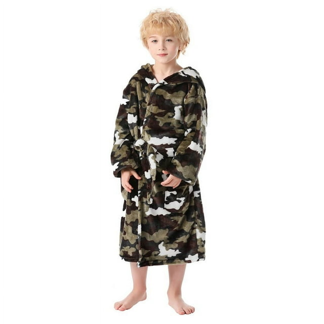 V.&GRIN Unisex Kids Bathrobe, Fleece Hooded Robe for Boys, Cozy Camo ...