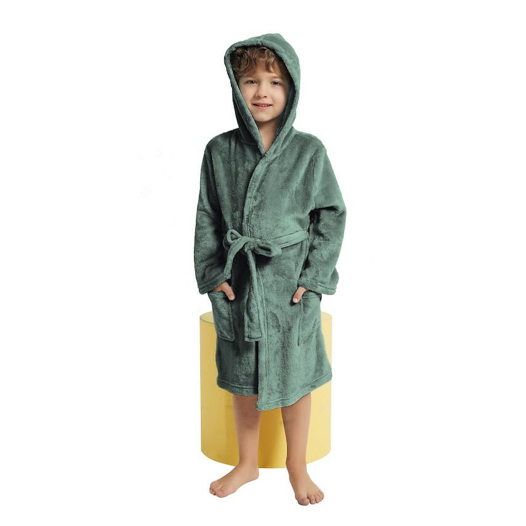 V.&GRIN Children's Unisex Fleece Bath Robe, Hooded, Cozy, Green, Size 9 ...
