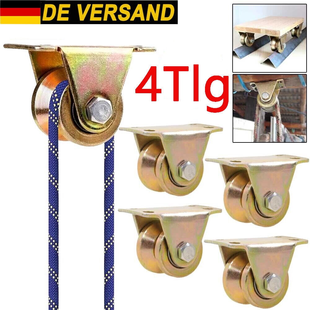 4x pulleys for ropes V-groove roller wheel pulley lifting crane steel ...