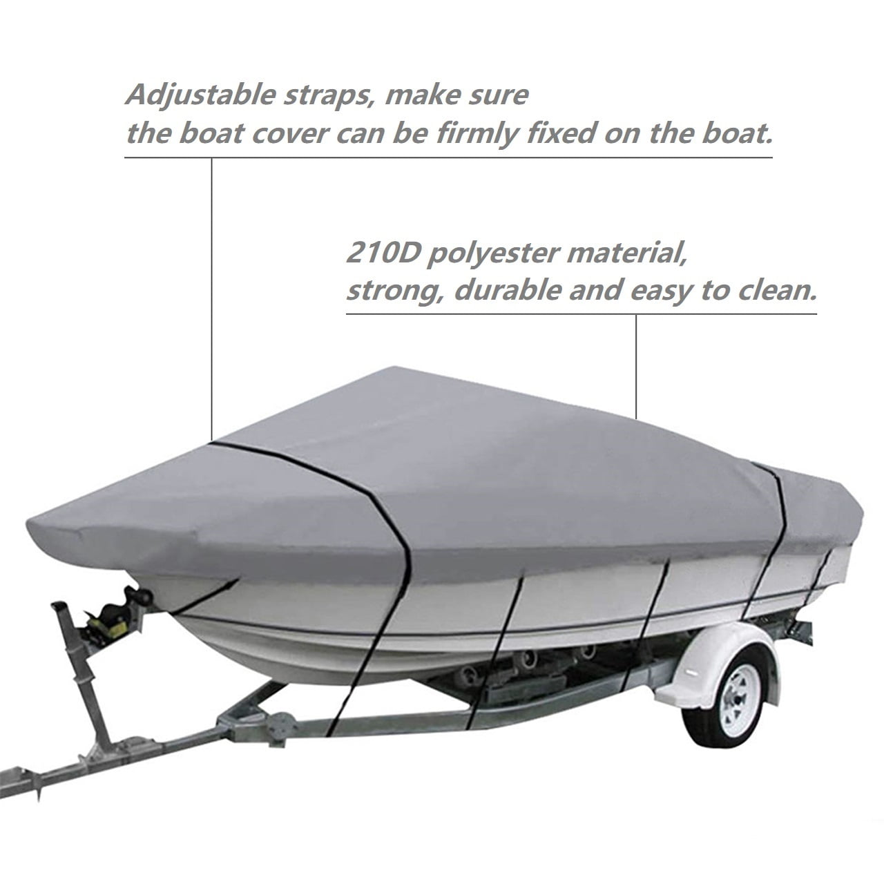 V-Hull Boat Cover 11-13ft, Waterproof Heavy Duty Gray Boat Cover with ...