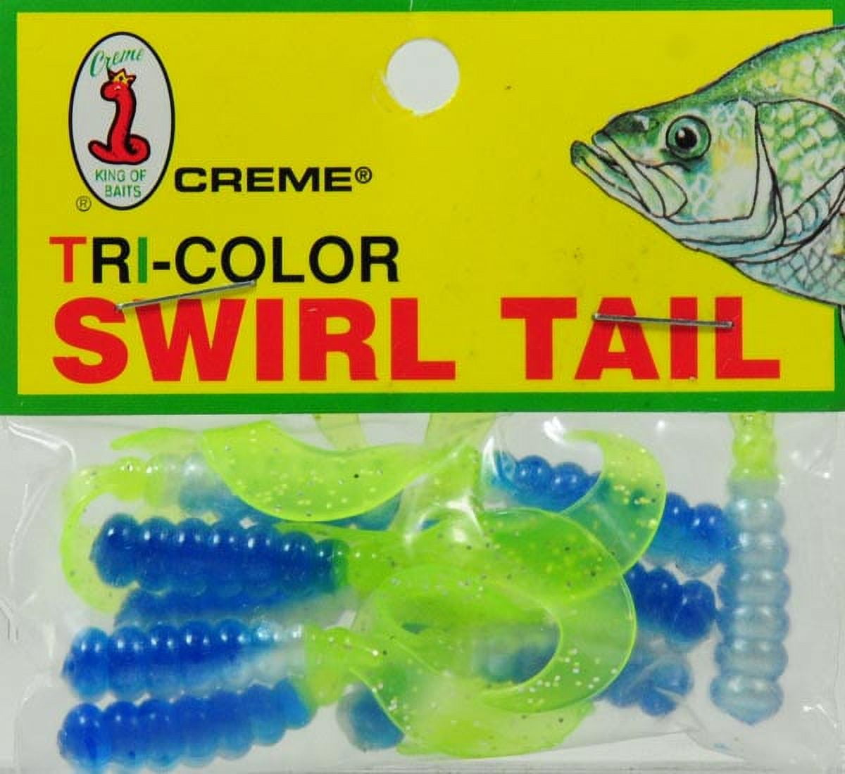VIP Creme 2 Tri-Color Swirl Tail Fishing Lures Blue Pearl Chartreuse ...
