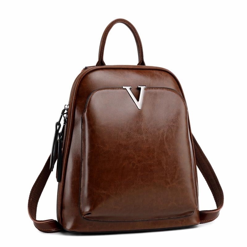 V Leather Backpack - Top Grain, Multi-Compartment Design for Travel ...