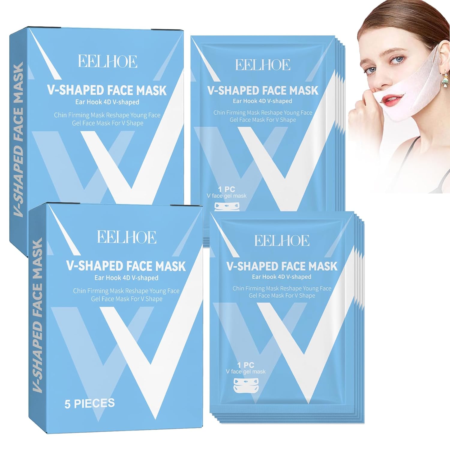 V Line Lifting Mask, V Shaping Face Masks, Hydrogel Collagen Mask, Neck ...