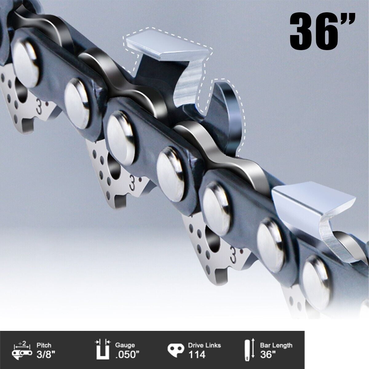 V-MODEST 36-inch Chainsaw Chain 3/8" .050" 114DL Full-Chisel Compatible ...