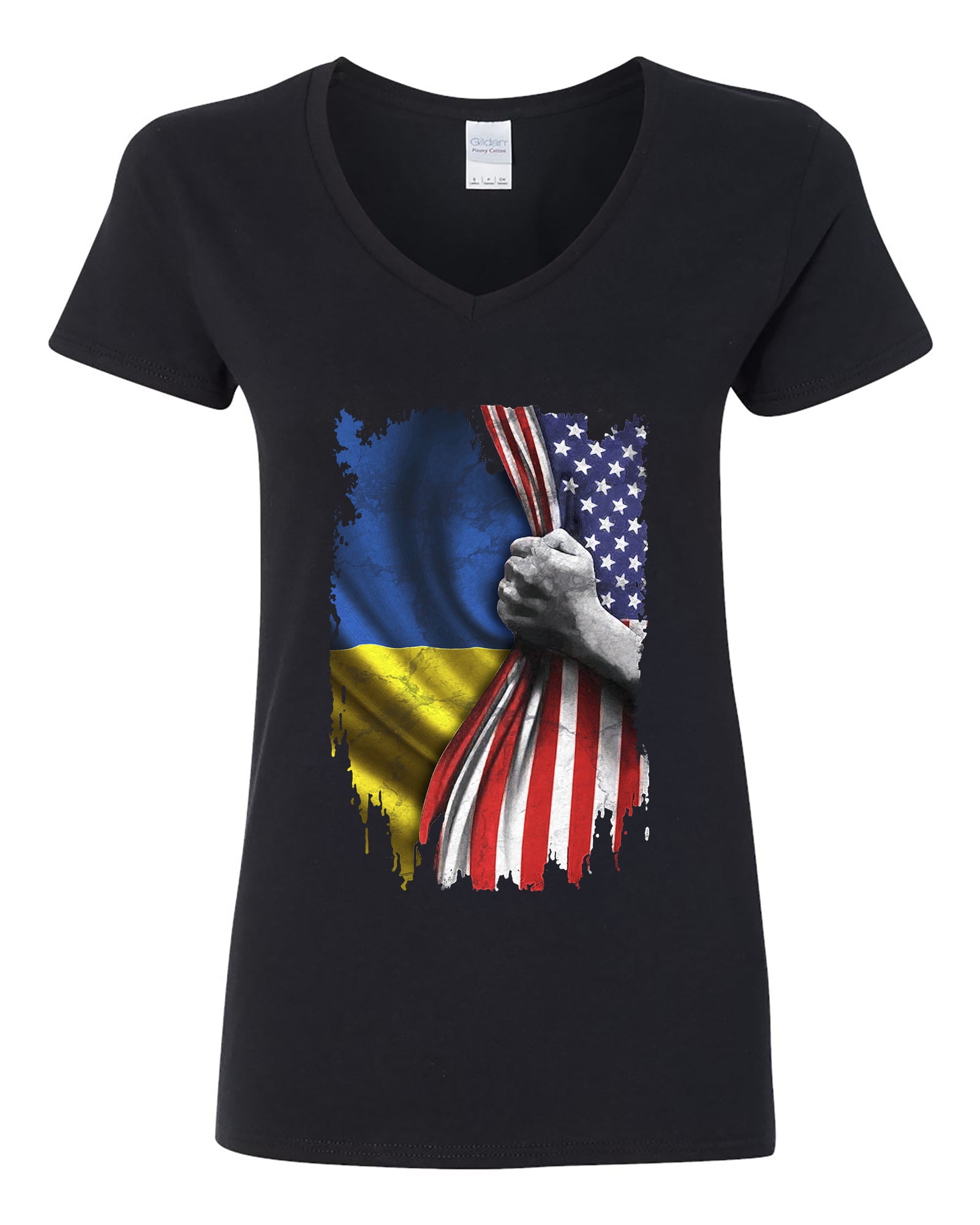 V-Neck Ladies America USA Ukraine Ukrainian Flag Map People Support DT ...