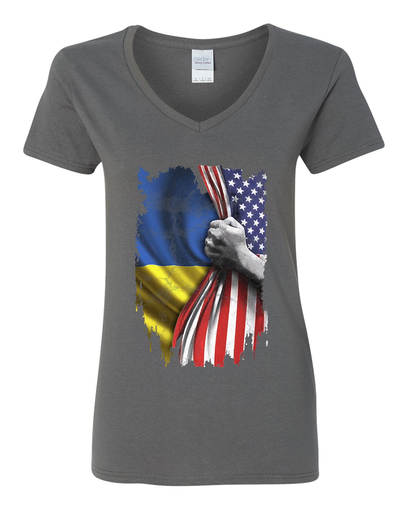 V-Neck Ladies America USA Ukraine Ukrainian Flag Map People Support DT ...