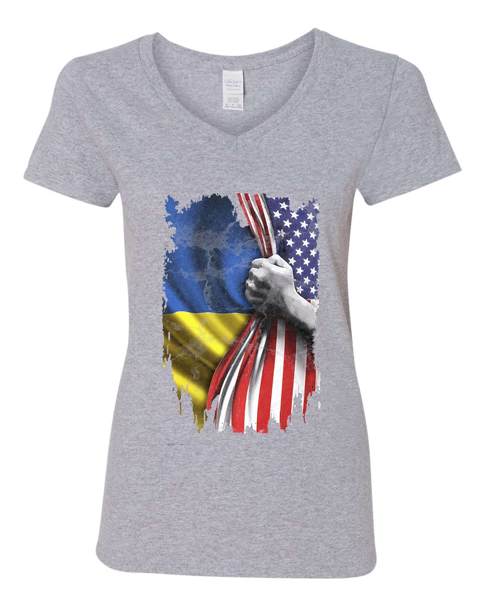 V-Neck Ladies America USA Ukraine Ukrainian Flag Map People Support DT ...