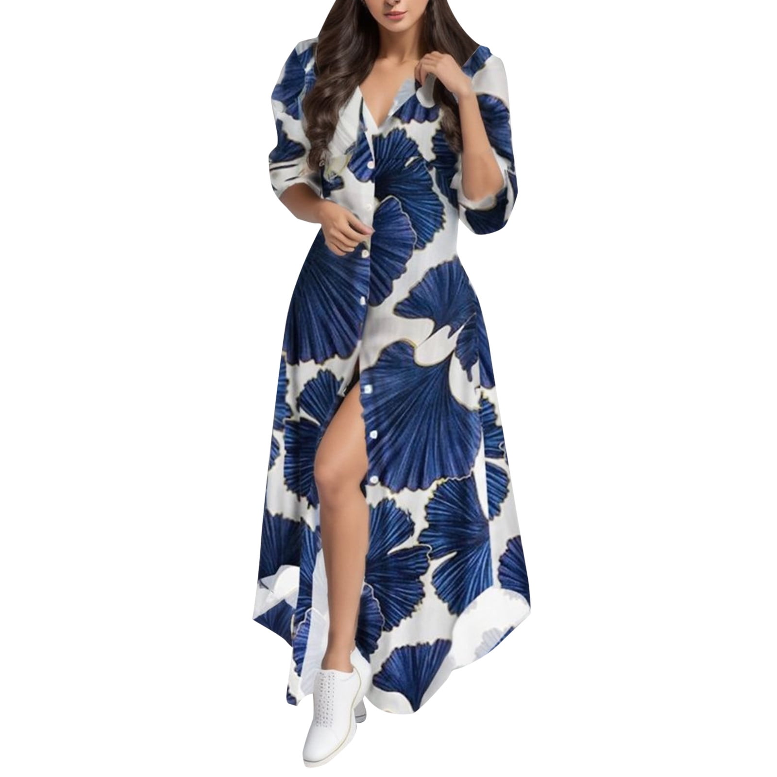 V Neck Long Shirt Dress Lacing Body Womens Hips Slim Wrap Print Fashion ...