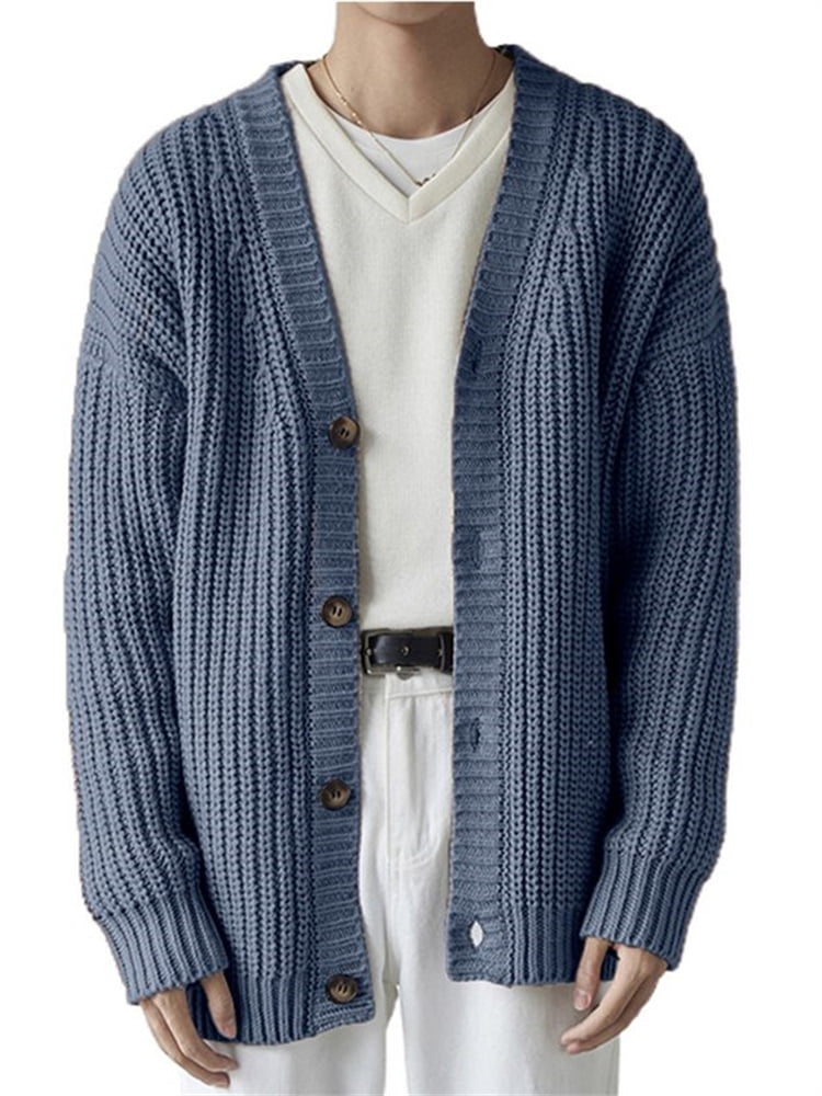 V-Neck Men Cable Knit Cardigan Male Sweater - Walmart.com