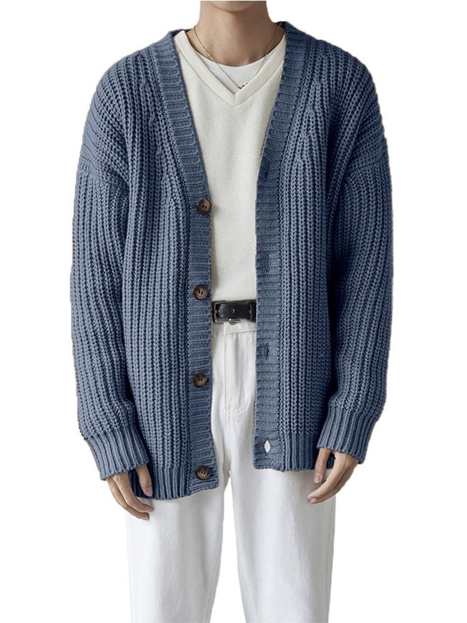 V-Neck Men Cable Knit Cardigan Male Sweater - Walmart.com