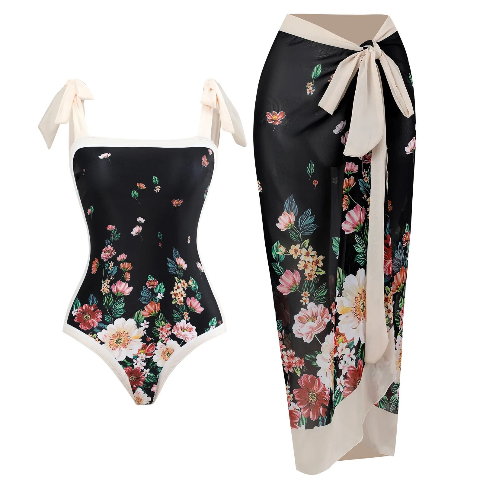 V Neck One Piece Swimsuit For Women Beach Skirt Swimwear Sexy Print ...