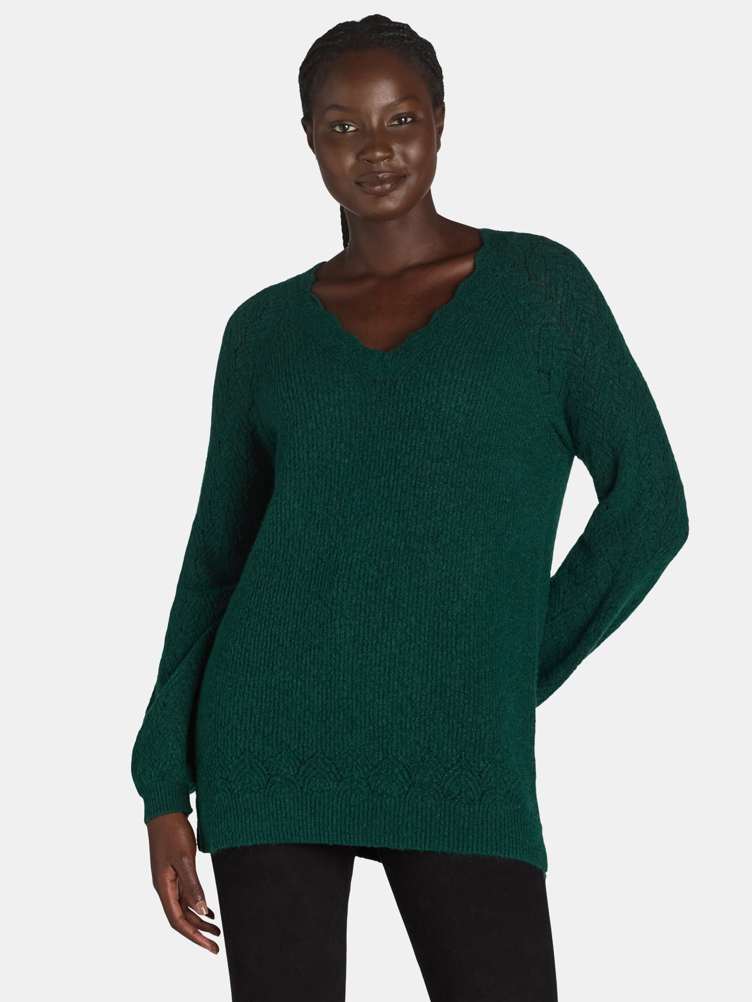 The Pioneer Woman’s Pointelle V-Neck Sweater, Midweight, Women’s, Sizes ...
