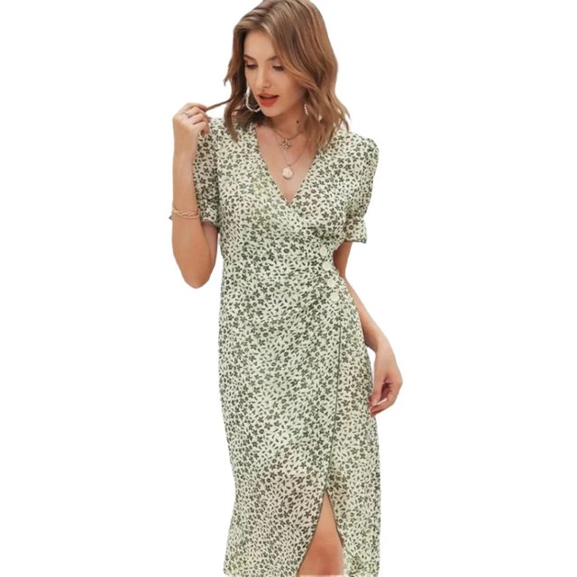 "V-Neck Print Short Sleeve Dress - Sizes S, M, L - Polyester Fabric ...