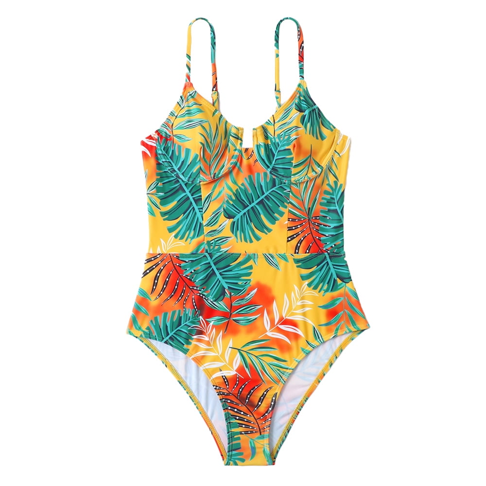 V Neck Push Up One Piece Swimsuit Women Floral Print Sexy Bathing Suit ...