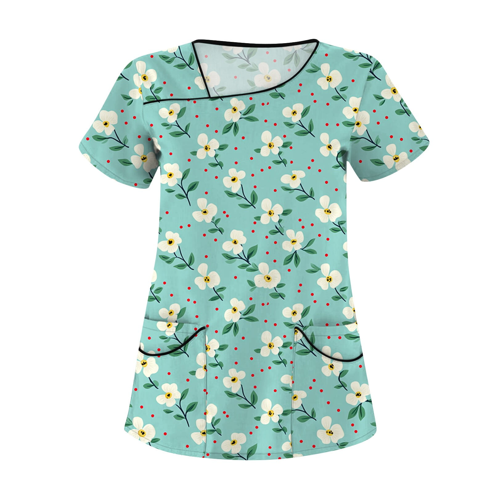 V-Neck Scrub Top for Women with 2 Pockets & Short Sleeve Scrubs Nurse ...