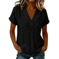 V Neck Short Sleeve Top Women Collared Solid Color Casual Summer Blouse ...