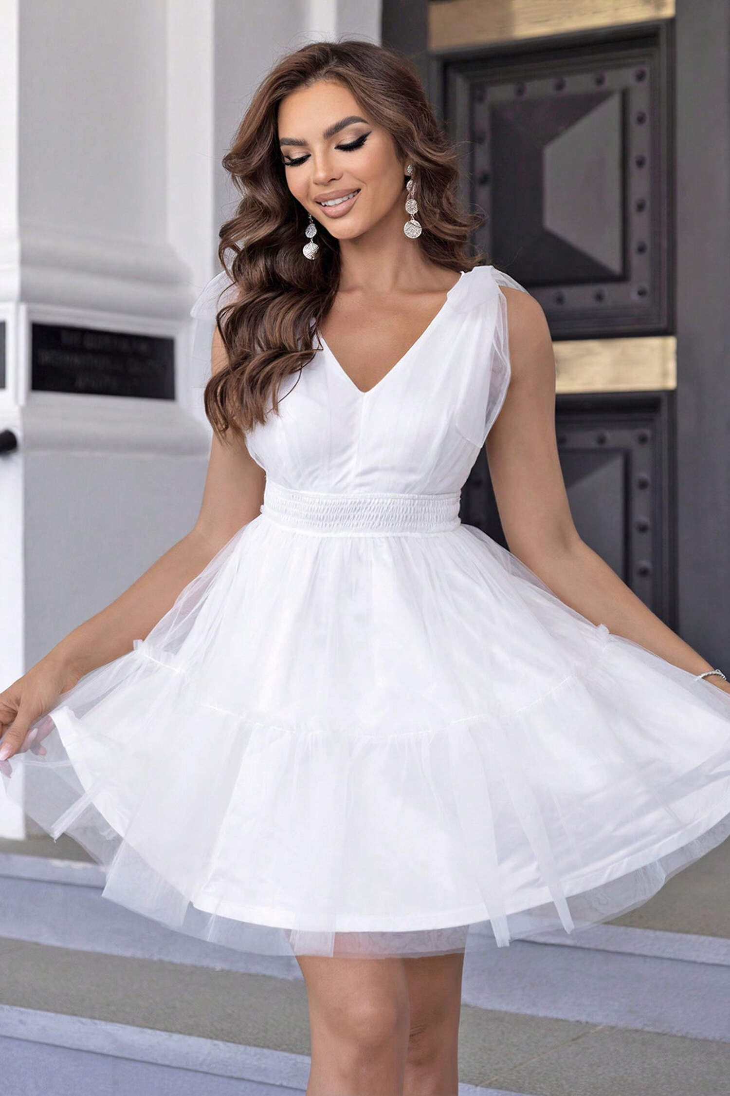 V-Neck Shoulder Detail Mesh Dress - Walmart.com