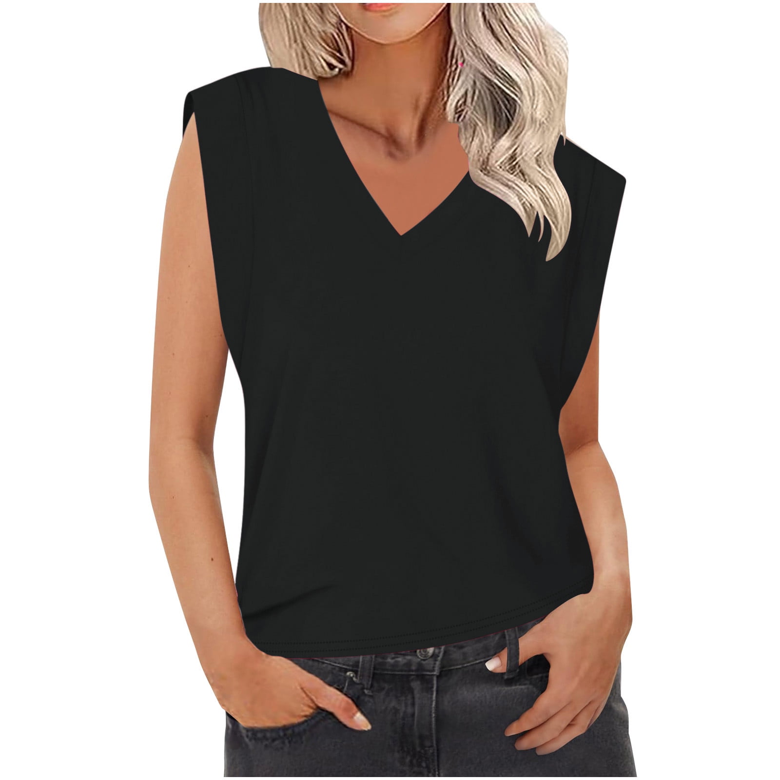 V Neck Sleeveless Shirts for Women Dressy Solid Color Work Business ...