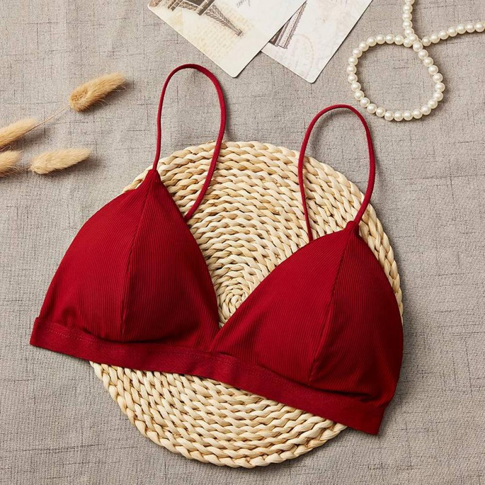 V Neck Triangle Cups Bra Padded Seamless Bralette Straps Sleeping Bra ...