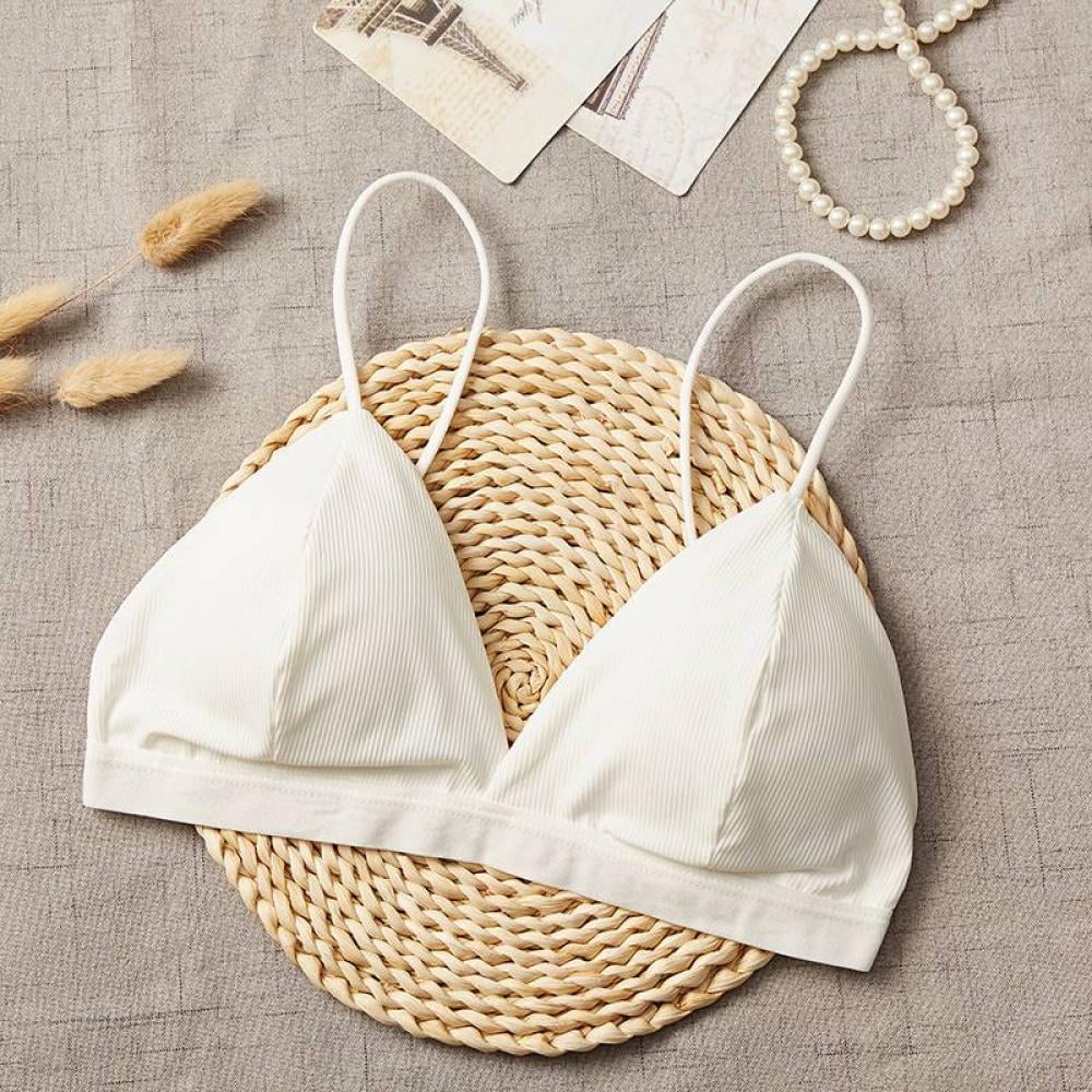 V Neck Triangle Cups Bra Padded Seamless Bralette Straps Sleeping Bra ...