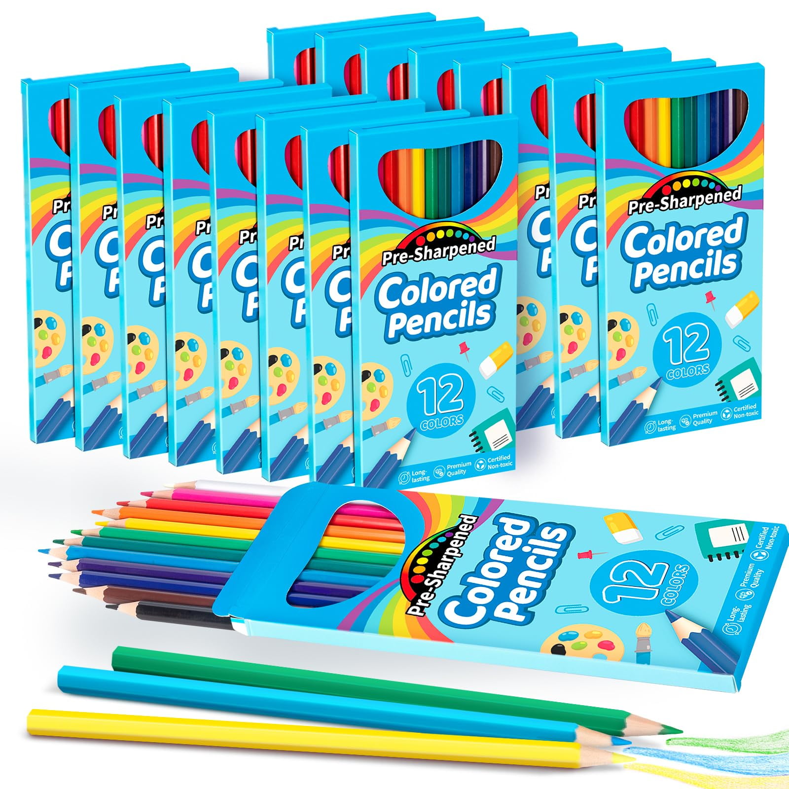 V-Opitos 168 Count Colored Pencils for Kids, 14 Pack Bulk Colored ...